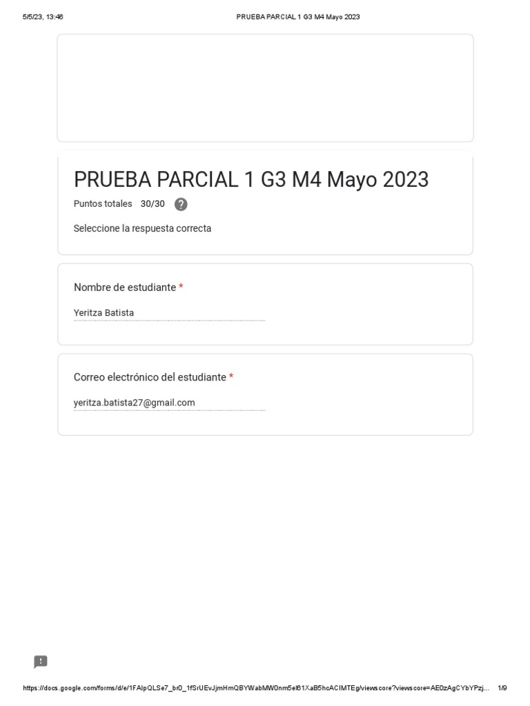 Prueba Parcial 1 g3 m4 Mayo 2023 | PDF Prueba Parcial 1 g3 m4 Mayo 2023 | PDF
