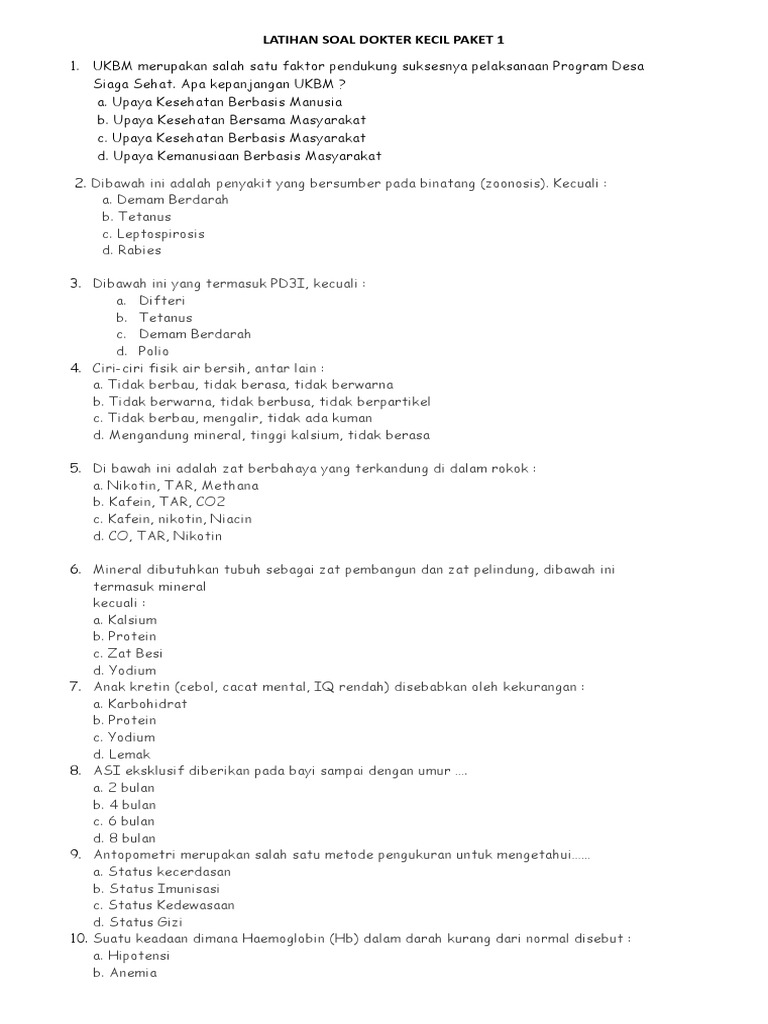 Latihan Soal Dokter Kecil Paket 1 | PDF