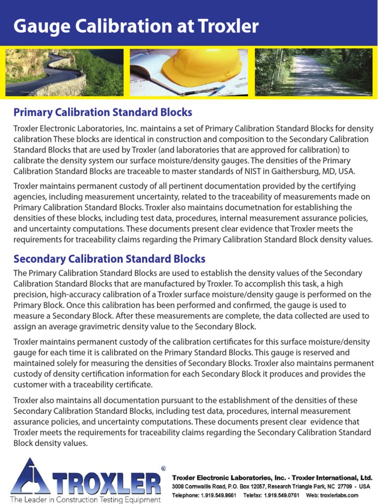Gauge Calibration at Troxler Troxler Electronic | PDF | Calibration ...