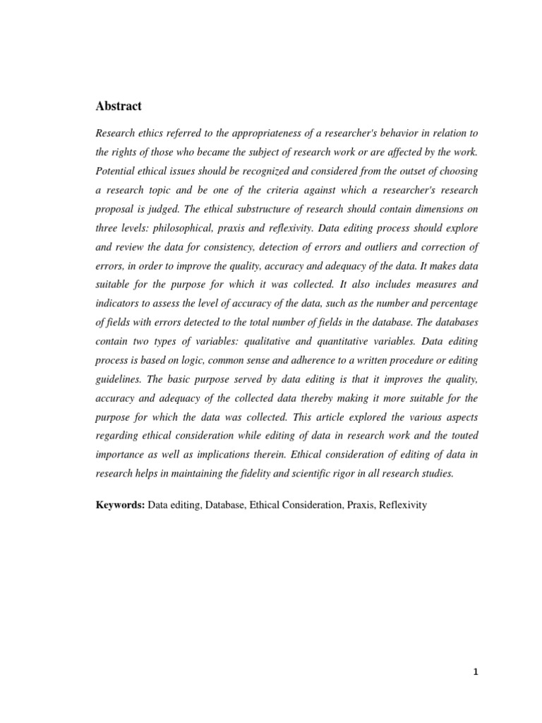 Research Paper On Ethical Consideration of Editing of Data in Research ...