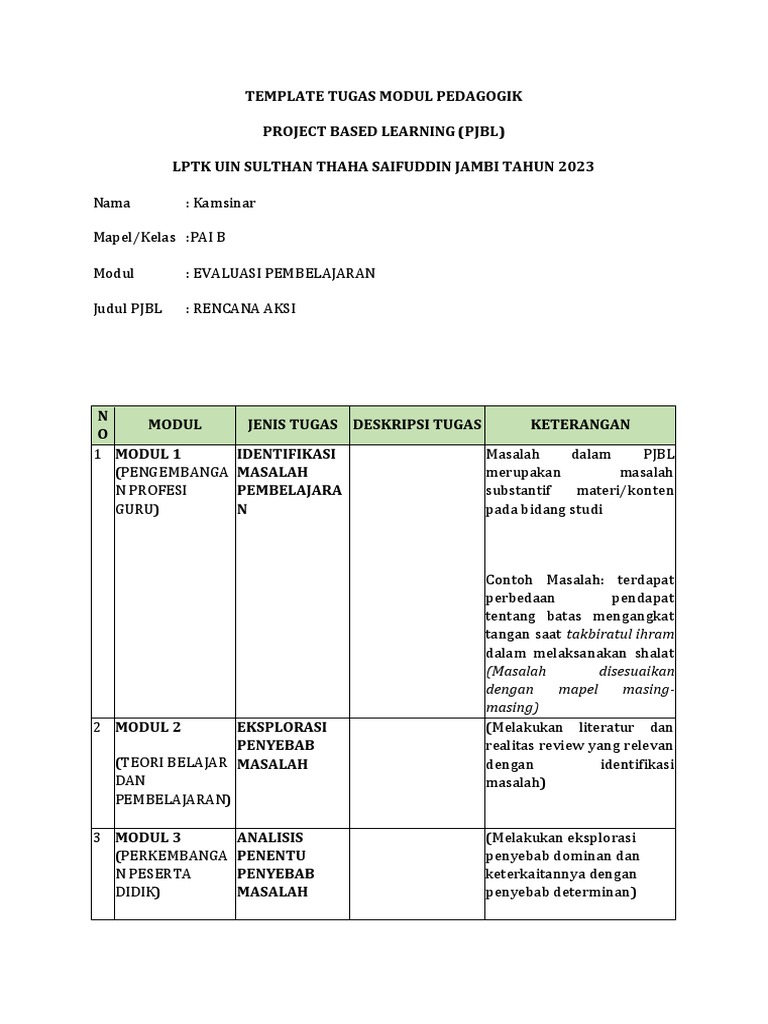 PJBL Modul 4 Evaluasi Pembelajaran | PDF