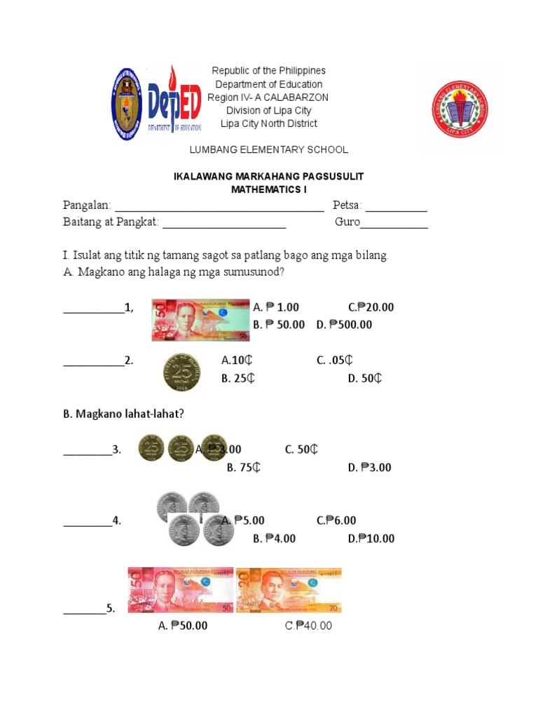 PT - Mathematics 1 - Q2 | PDF