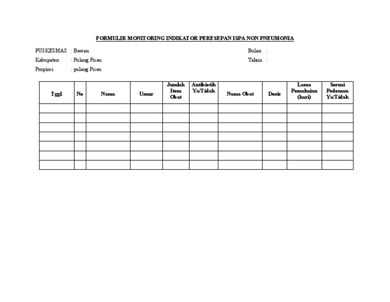 Formulir Monitoring Indikator Peresepan Ispa Non Pneumonia | PDF