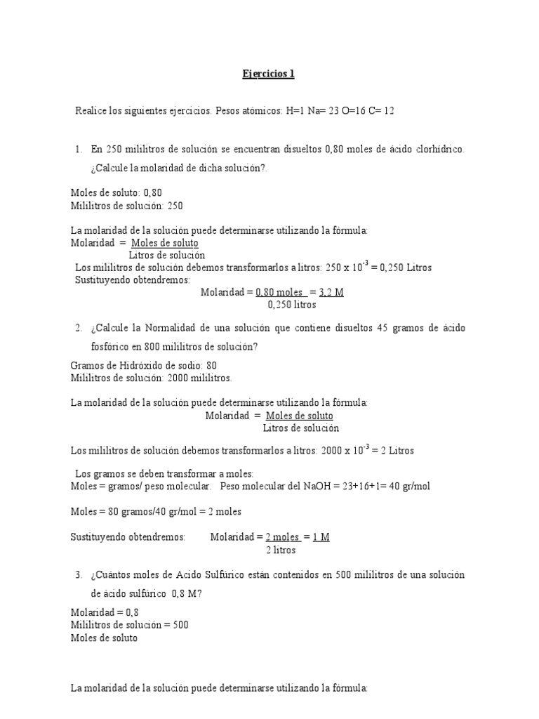 Ejercicios y Respuestas | PDF | Mole (Unidad) | Dieta y nutrición