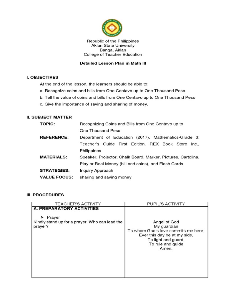 Detailed Lesson Plan in Math 3 | PDF
