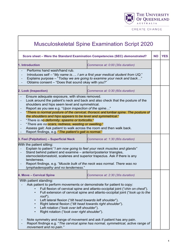 MSK Spine Script | PDF