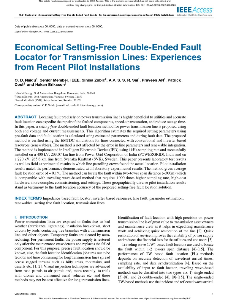 Economical Setting Free Double Ended Fault Locator For Transmission Lines Experiences From