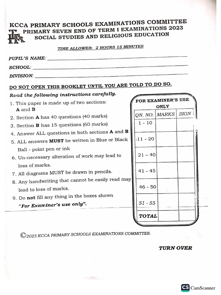 Kcca SST p7 End of Term 2023 | PDF