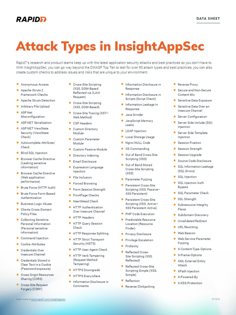 Rapid7 Insightappsec Appspider Attack Types Datasheet2 | PDF | Hypertext Transfer Protocol ...