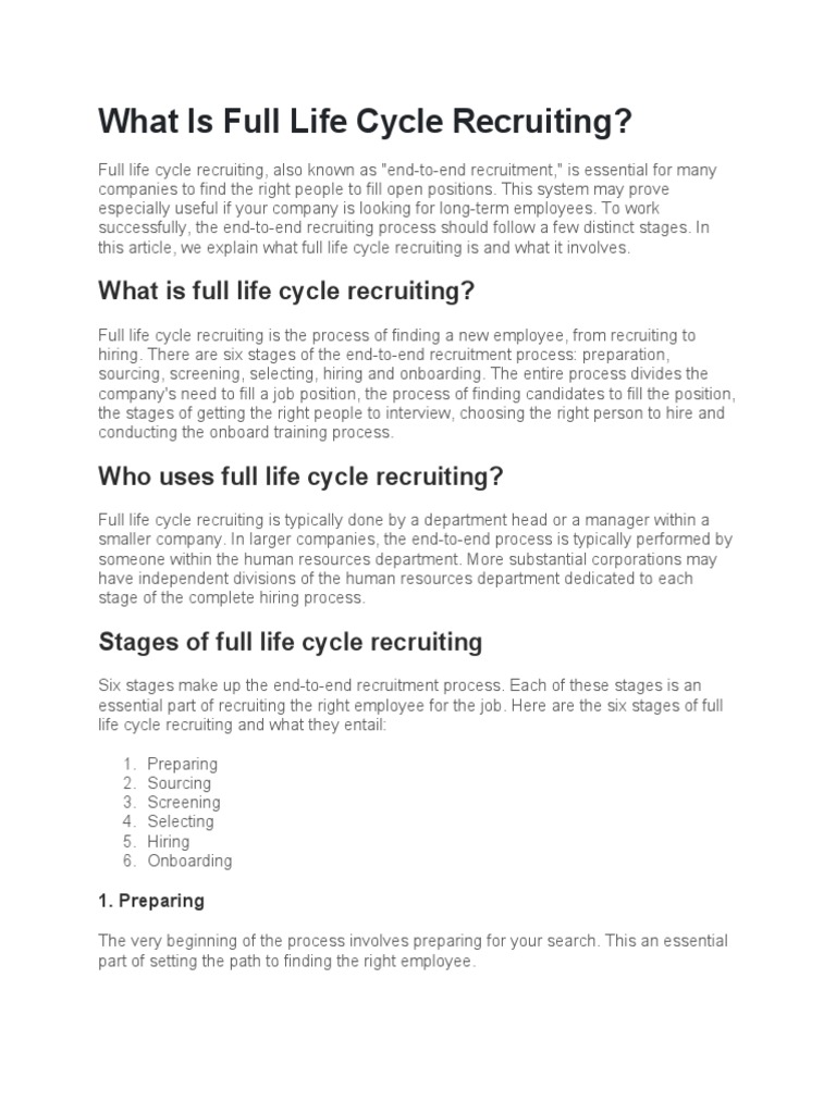 Full Life Cycle Recruiting | PDF | Recruitment | Organizational Behavior