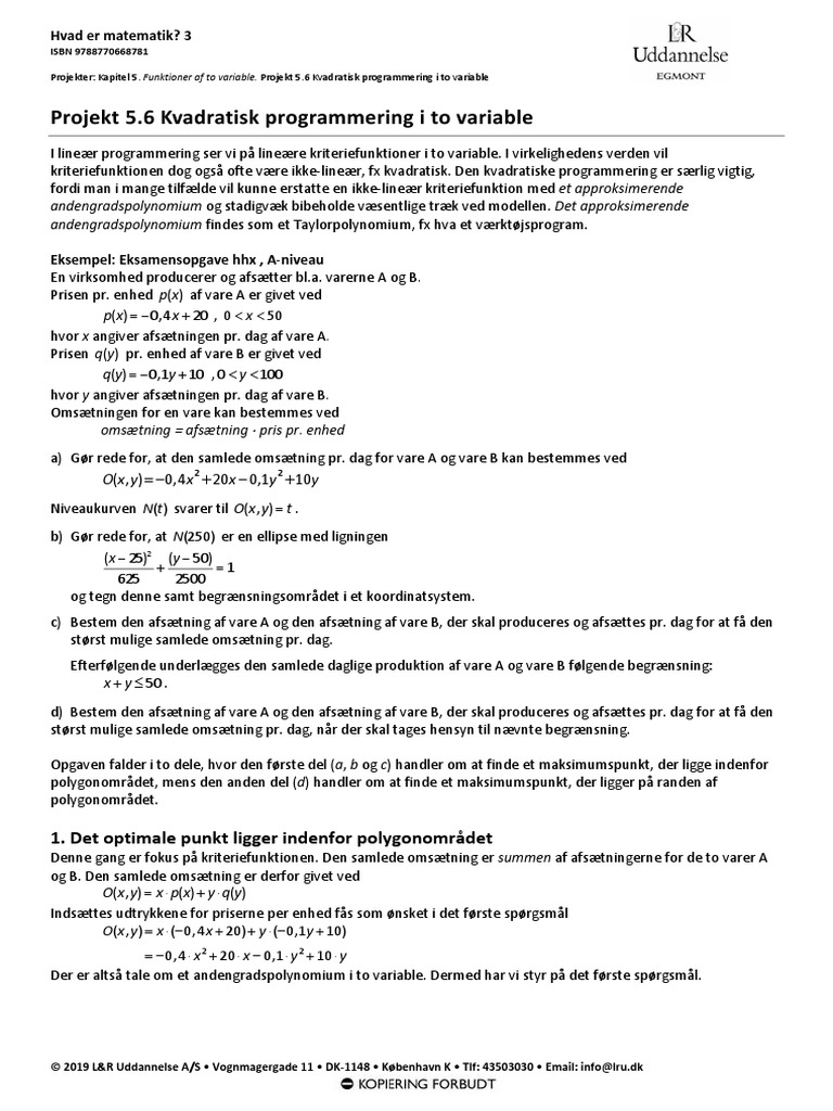 Kvadratisk Programmering I To Variable | PDF