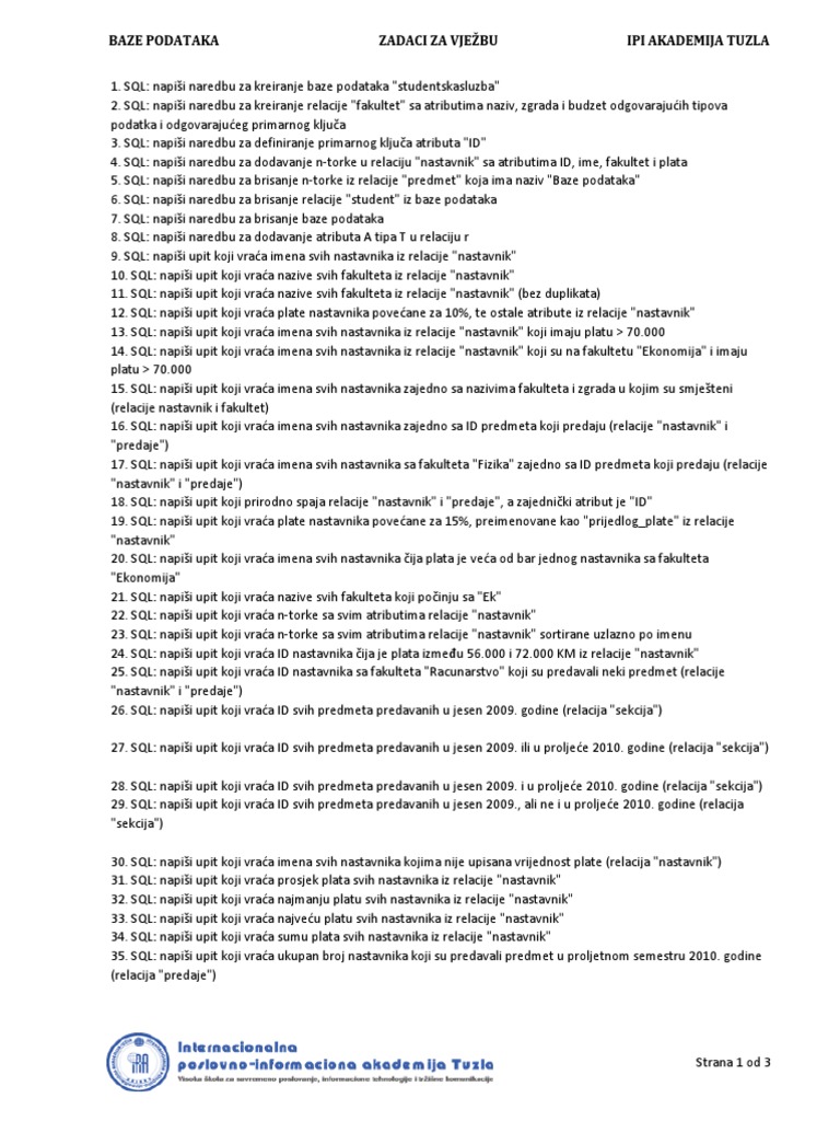 Zadaci Za Vjezbu | PDF