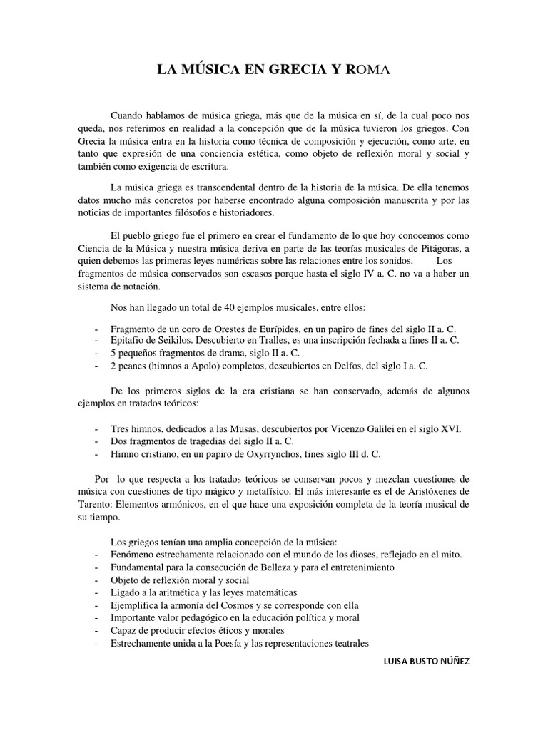 LA MÚSICA EN GRECIA Y ROMA | PDF | Instrumentos musicales | Platón