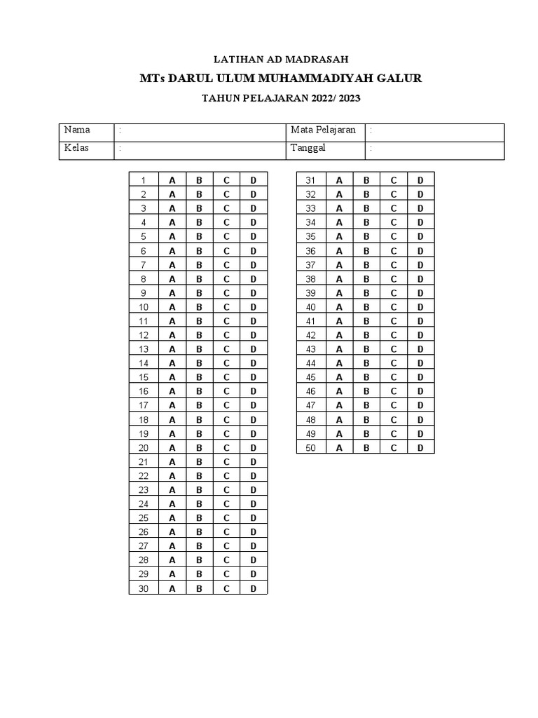 Lembar_Jawaban_PILIHAN_GANDA | PDF