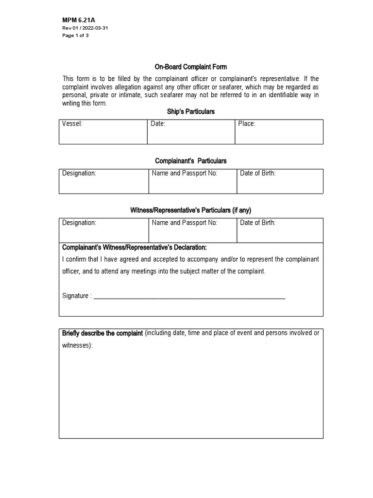 MPM_6.21A_ONBOARD_COMPLAINT_FORM_MARSHALL ISLAND | PDF | Complaint | Justice