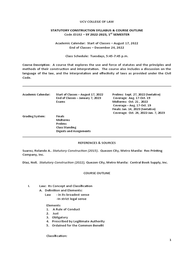2022-23 Stat Con Outline and Syllabus | PDF | Statutory Interpretation ...