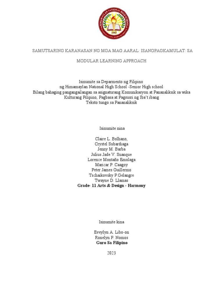 Samutsaring Karanasan NG Mga Mag Aaral - Isangpagkamulat Sa Modular Learning Approach | PDF