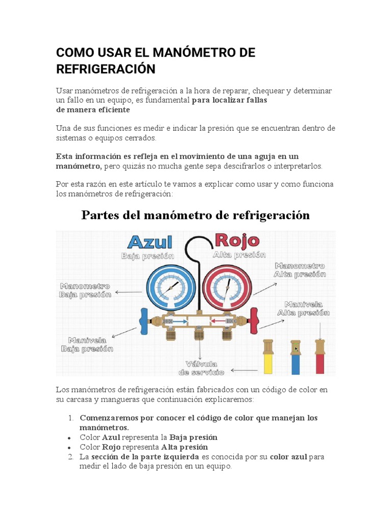 COMO USAR EL MANÓMETRO DE REFRIGERACIÓN | PDF | Presión | Color