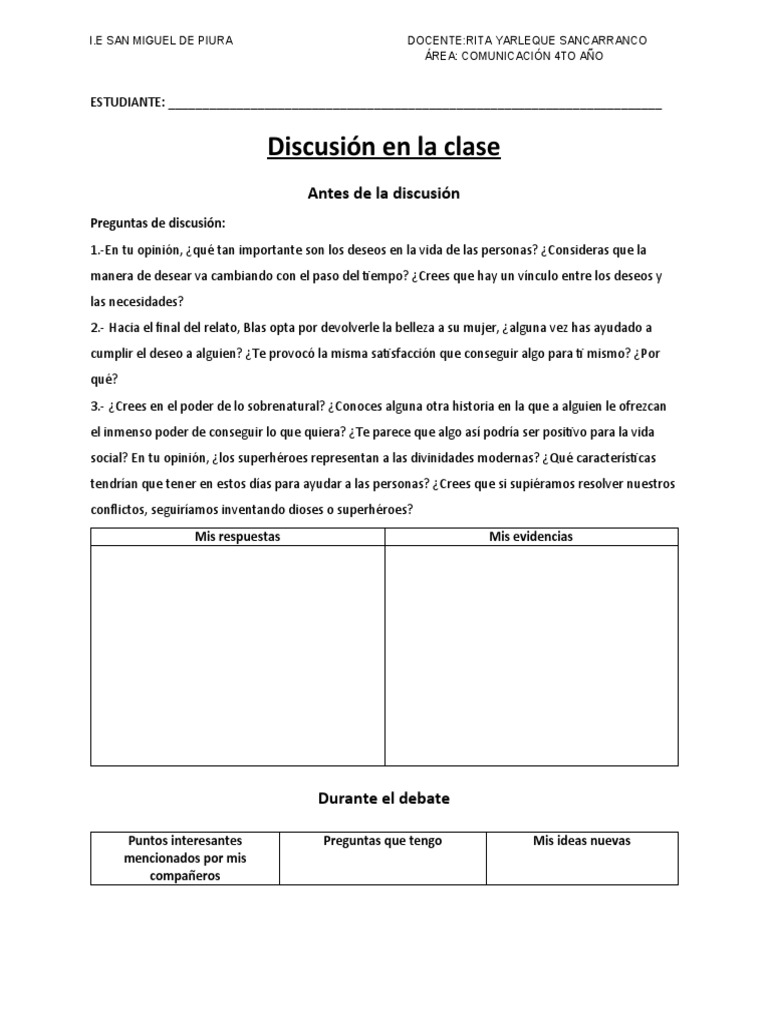 Formato Discusión en Clase - Español | PDF