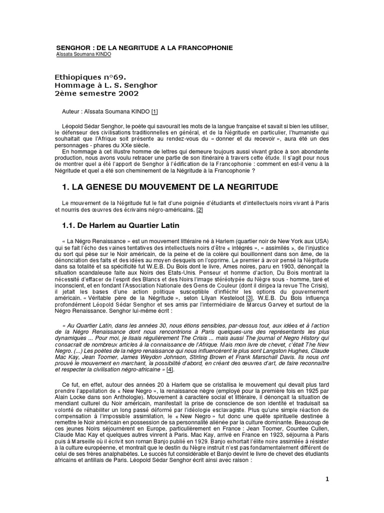 B. Senghor - de La Negritude A La Francophonie | PDF | Nègre | Afrique