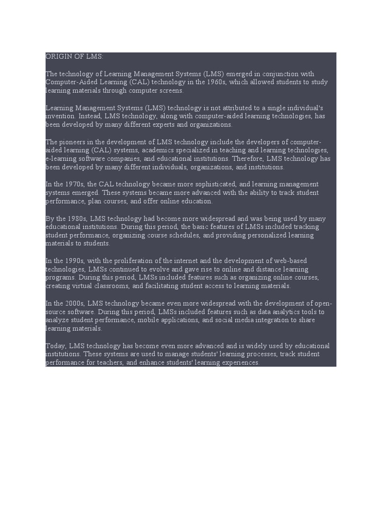 Origin of LMS | PDF | Moodle | Educational Technology