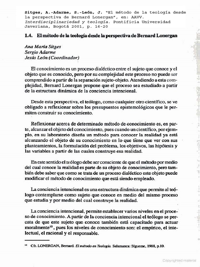 Sitges (2001) - El Método de La Teología Desde La Perspectiva de Lonergan | PDF | Conocimiento ...