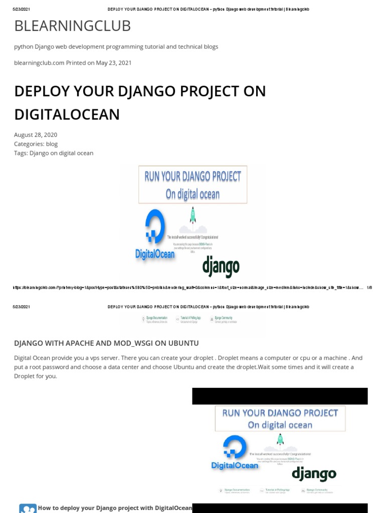 DEPLOY YOUR DJANGO PROJECT ON DIGITALOCEAN Blearningclub | PDF