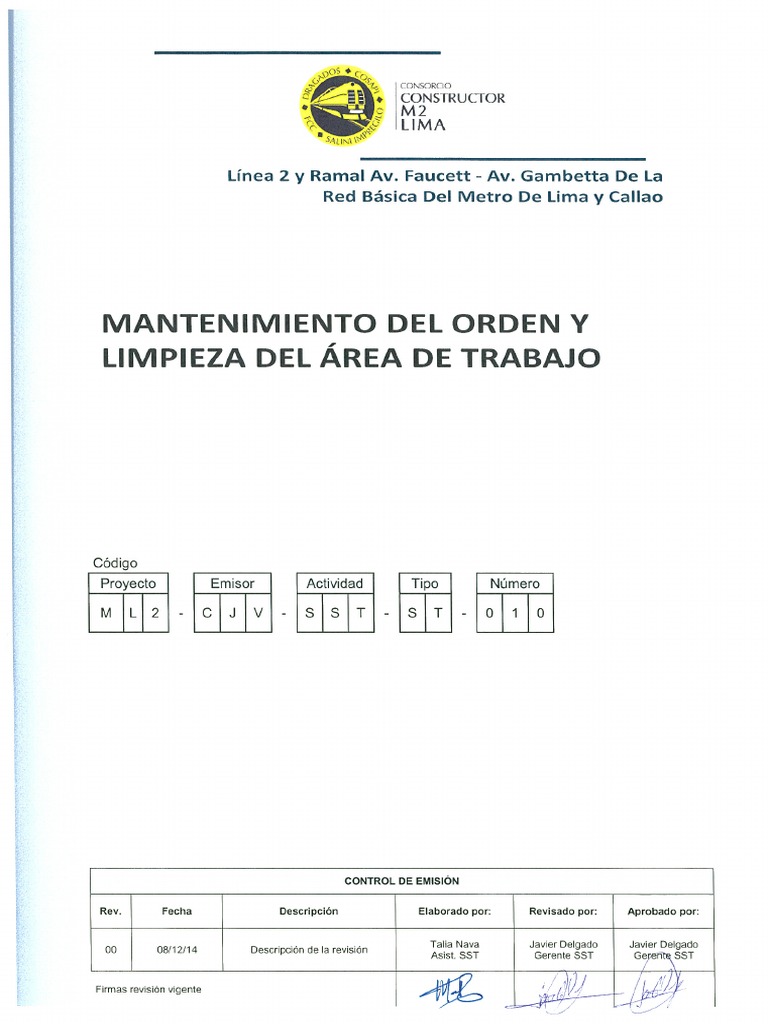 ML2-CJV-SST-ST-010 Estand Mtto Orden Limpieza Rev00 | PDF | Residuos | Líquidos