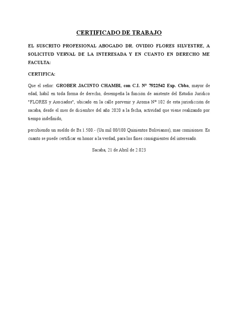 Certificado de Trabajo | PDF