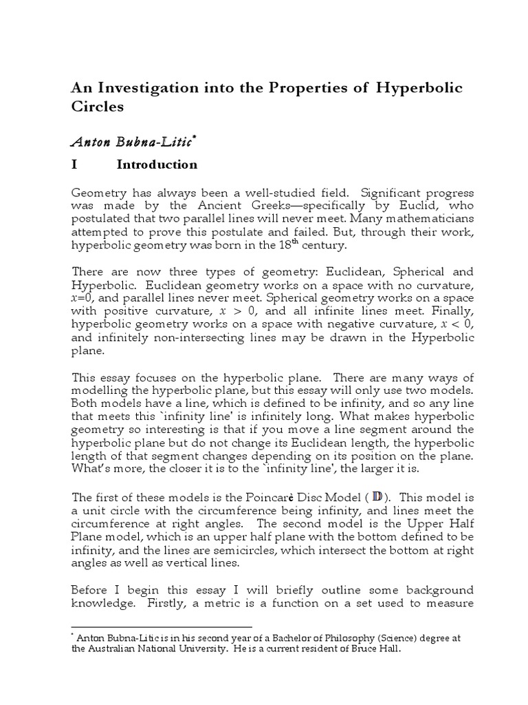 Properties of Hyperbolic Circles | PDF | Hyperbolic Geometry | Triangle