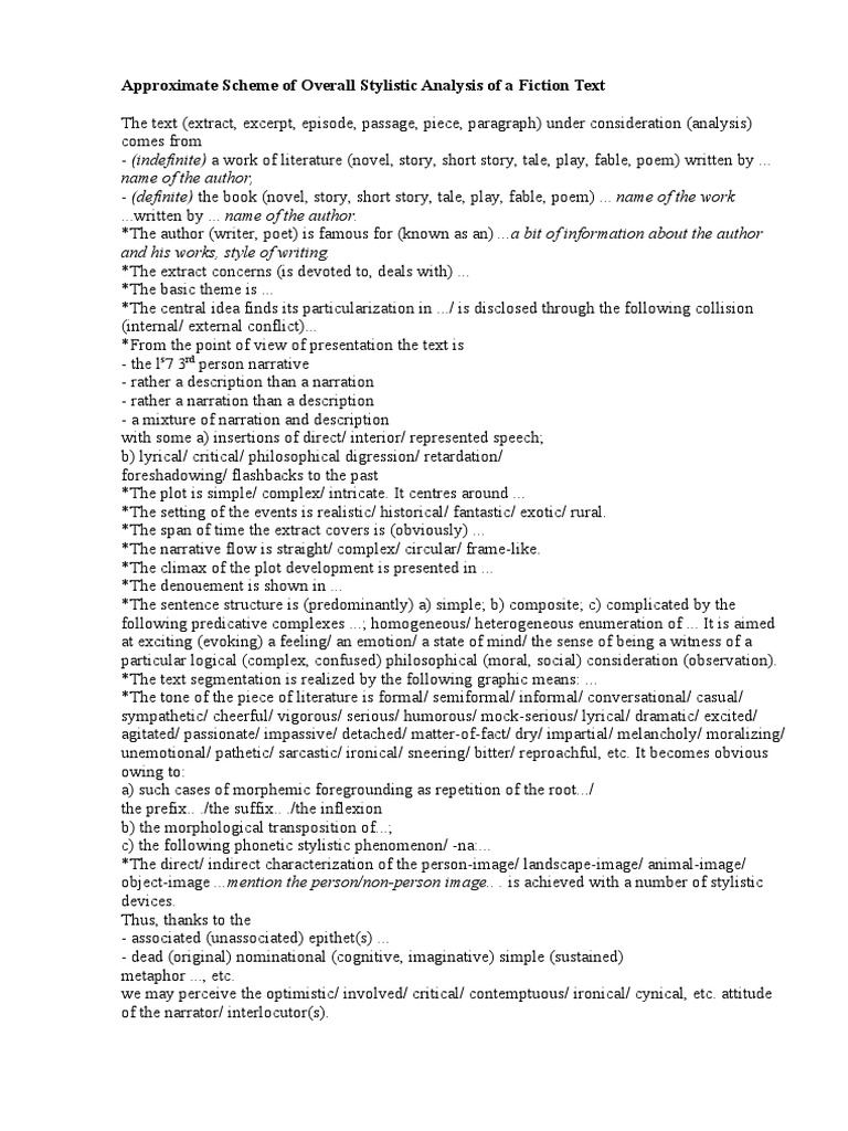 Approximate Scheme of Overall Stylistic | PDF | Narration | Poetry