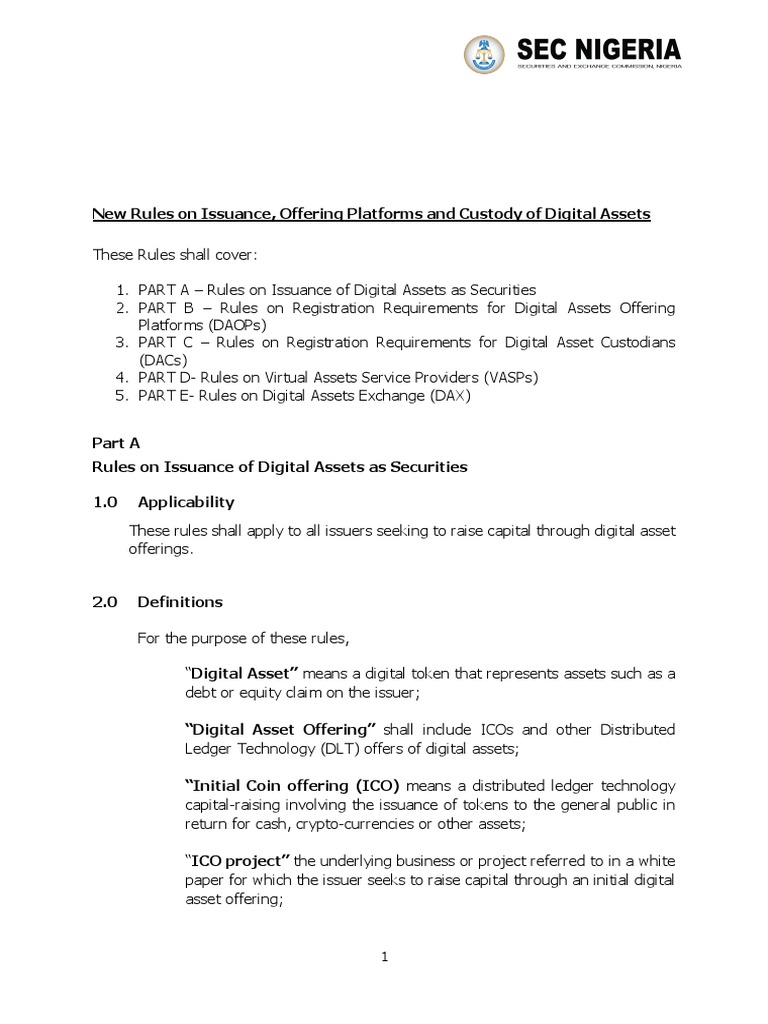 Rules On Issuance Offering And Custody Of Digital Assets Pdf