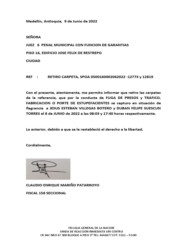 Oficio Retiro Carpeta | PDF | Ciencias sociales