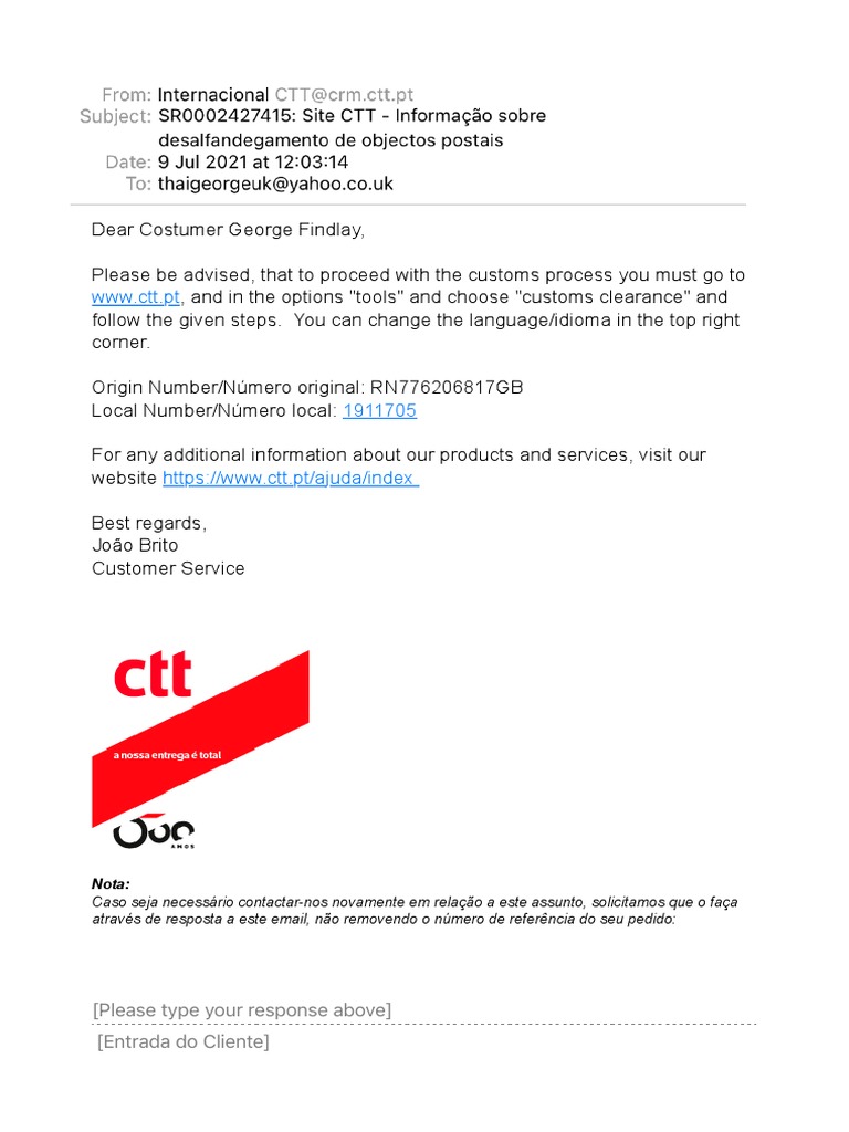 Customs Process Instructions CTT | PDF | Finance & Money Management