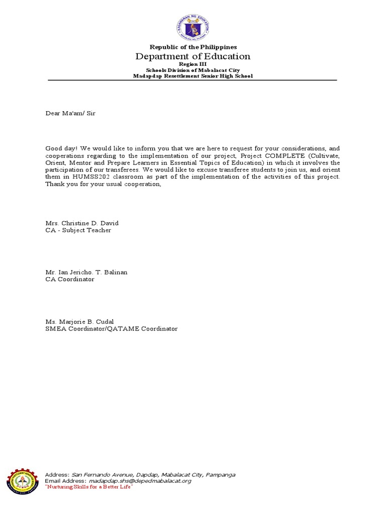 Project COMPLETE: Transferee Participation Request | PDF