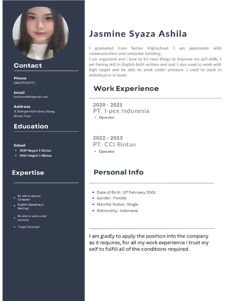 Jasmine Syaza Ashila's CV | PDF