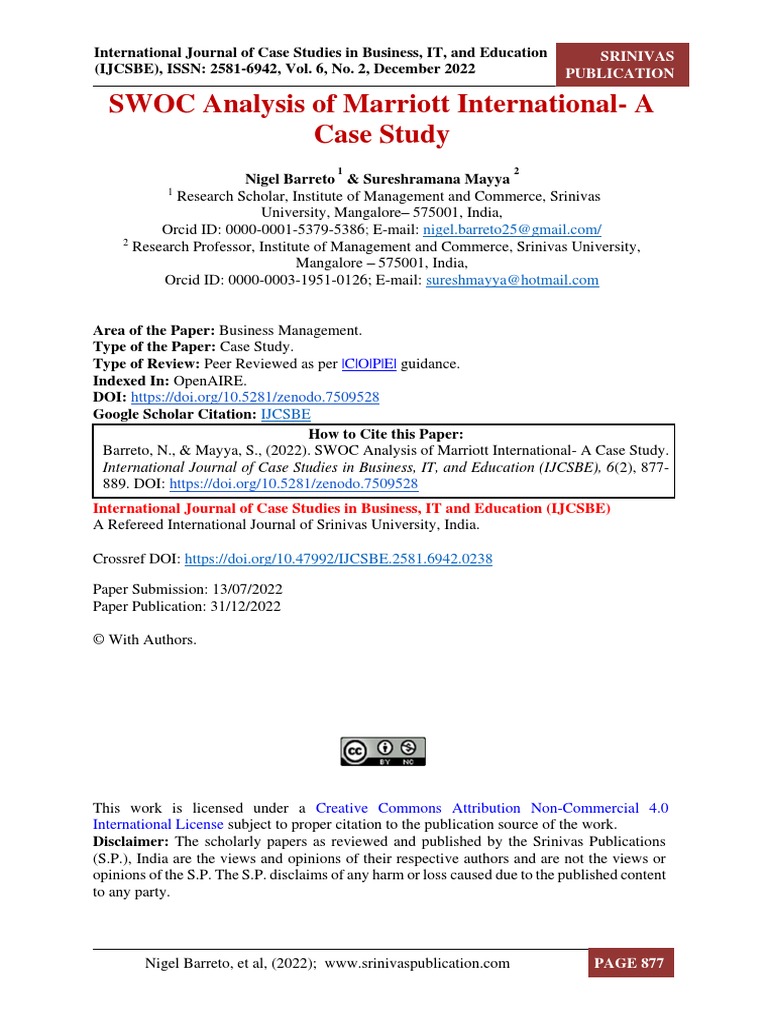 SWOC Analysis of Marriott International - A Case ST | PDF