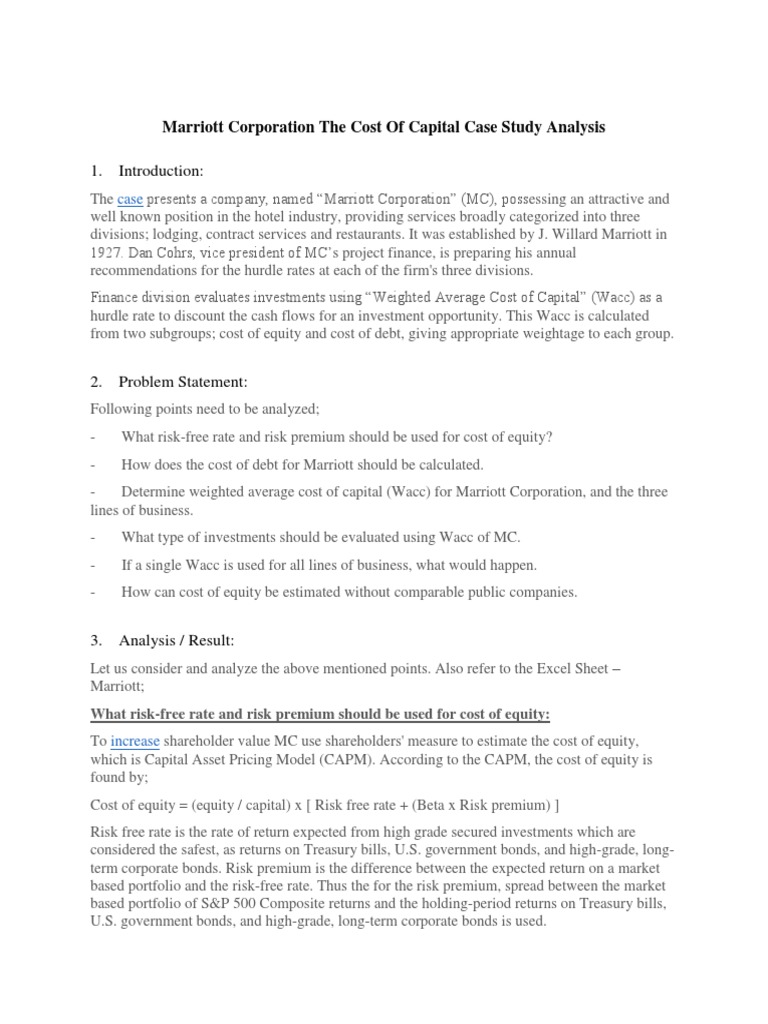 Marriott Corporation The Cost of Capital Case Study Analysis | PDF | Cost Of Capital | Net ...
