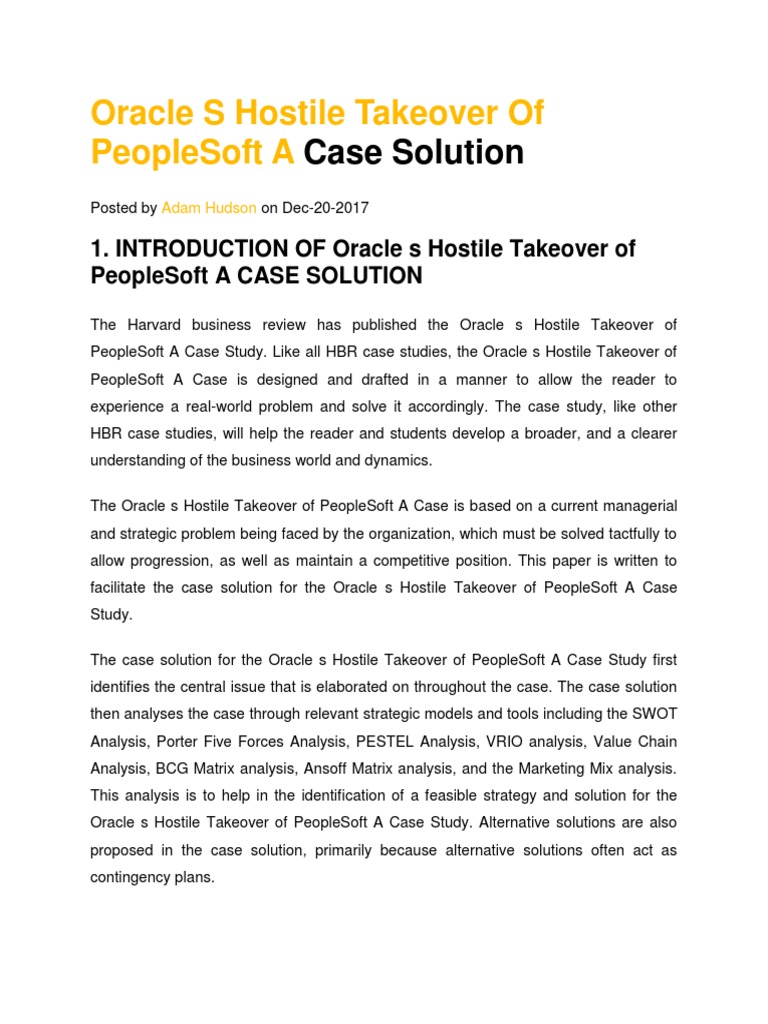Oracle S Hostile Takeover of PeopleSoft A | PDF