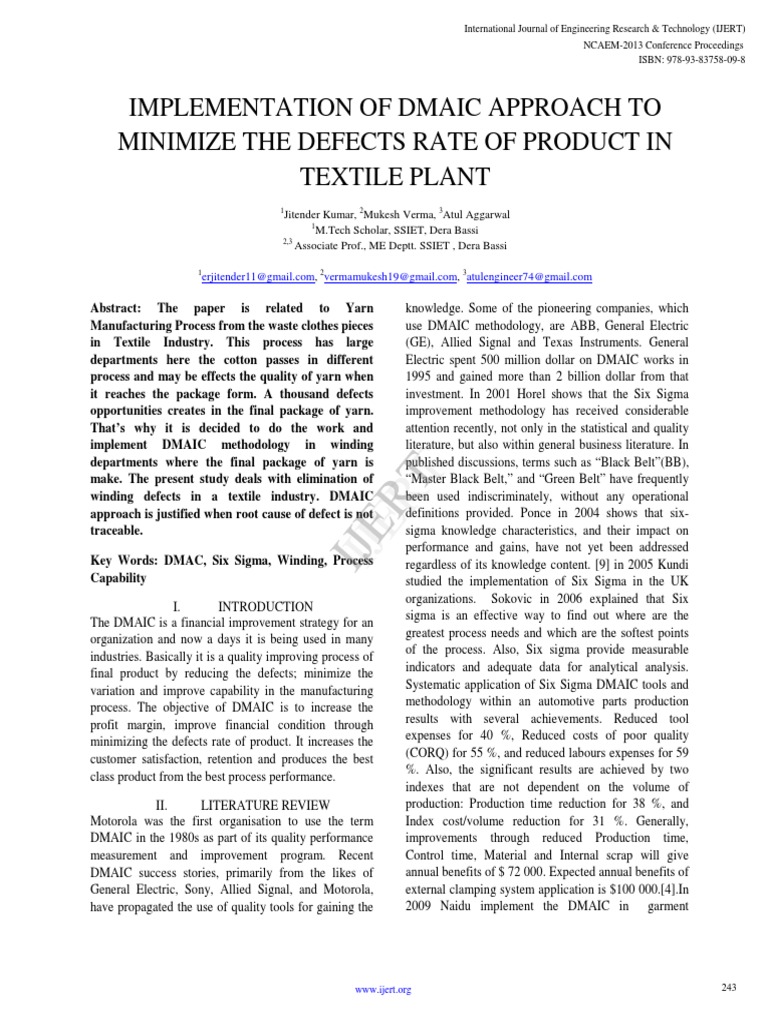 DMAIC Method for Yarn Defect Reduction | PDF | Six Sigma