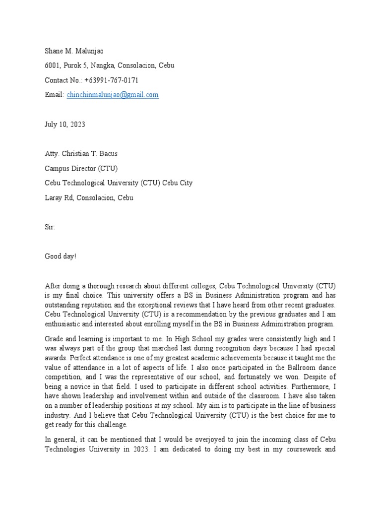 College Application Letter Example | PDF