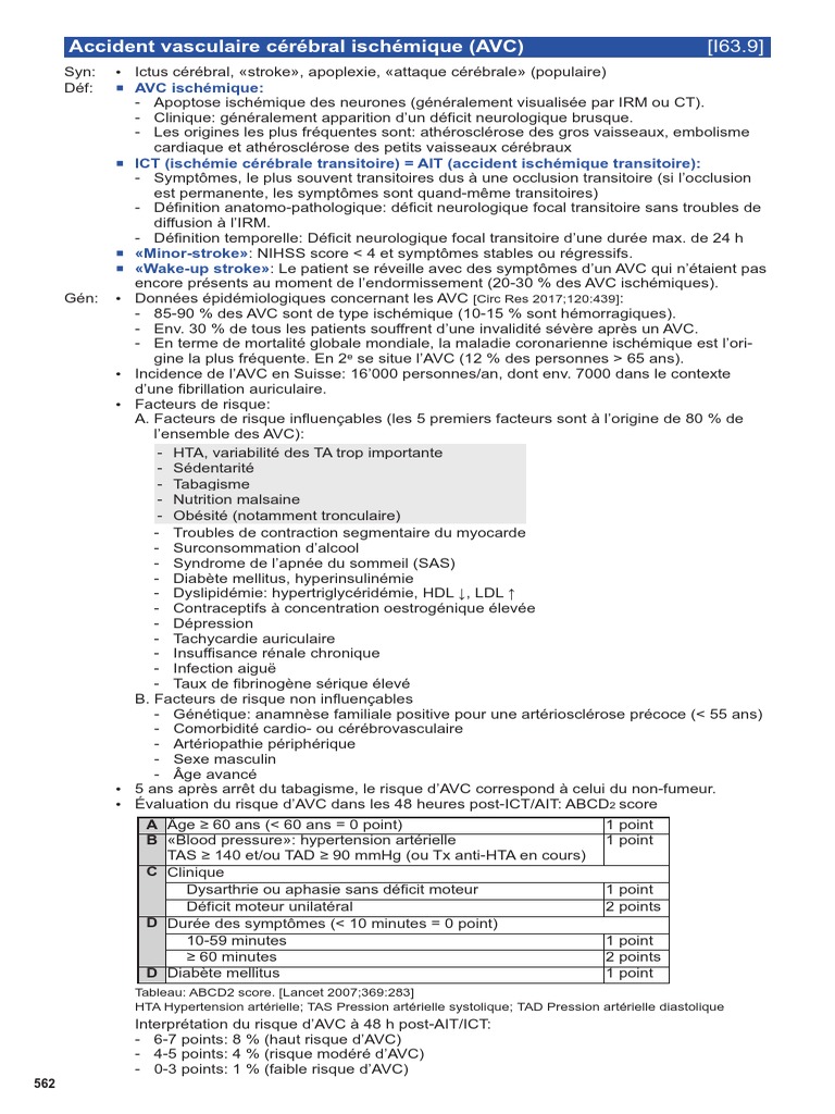 AVC ischémique : causes et symptômes | PDF | Accident vasculaire ...