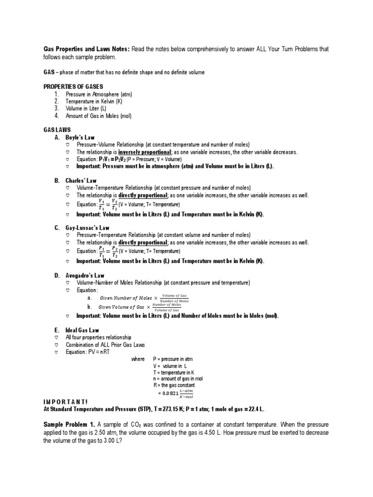 Gas Laws and Properties Overview | PDF | Gases | Mole (Unit)