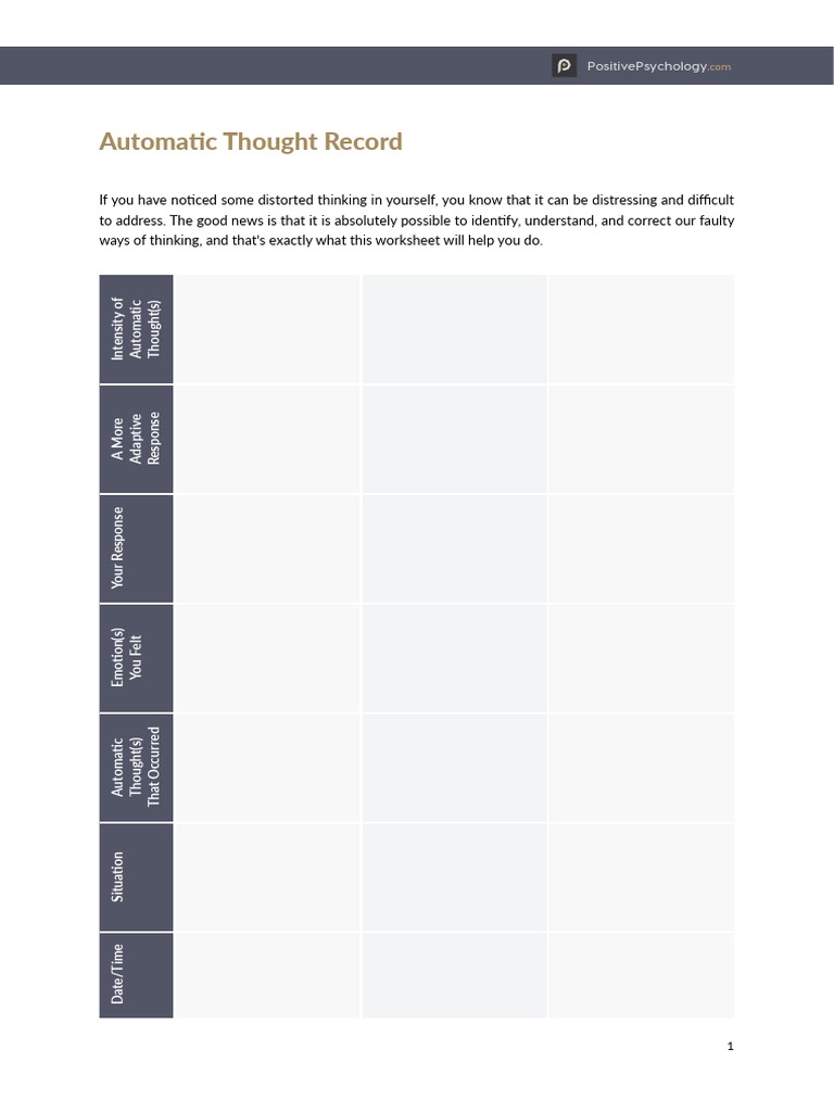 Automatic Thought Record | PDF | Thought | Behavioural Sciences