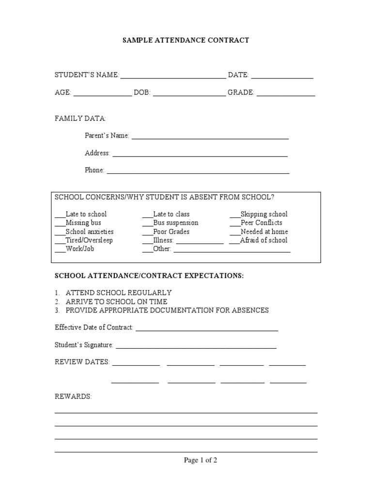 Sample School Attendance Contract | PDF | Social Institutions