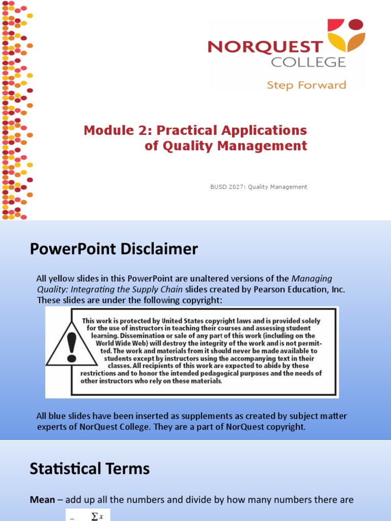 BUSD2027 QualityMgmt Module2 PPT | PDF | Standard Deviation | Mean Squared Error
