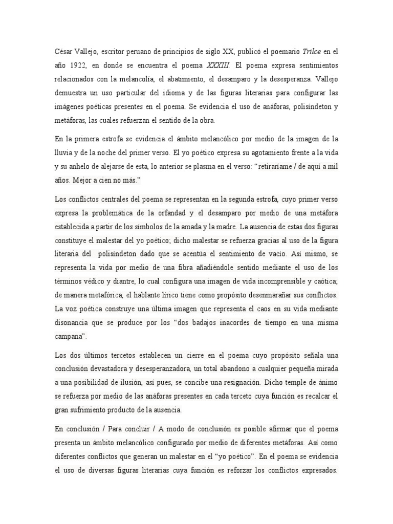 Ejemplo de Comentario Literario (Vallejo) 10° | PDF | Poesía