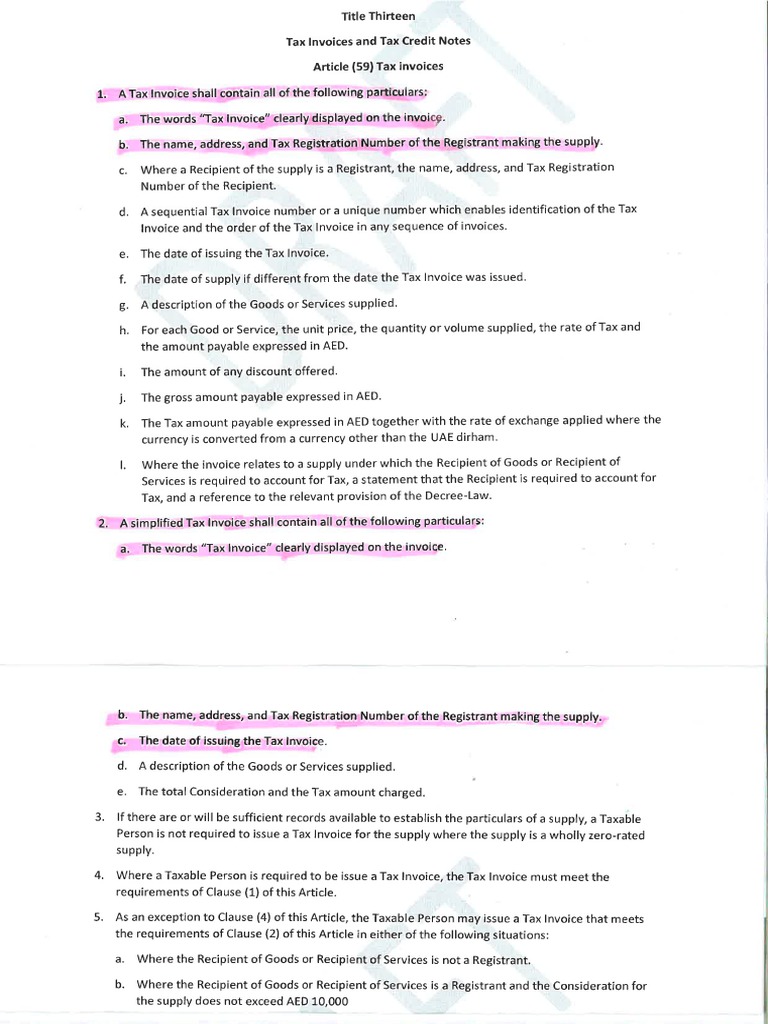 Article 59 - Tax Invoice Requirements | PDF