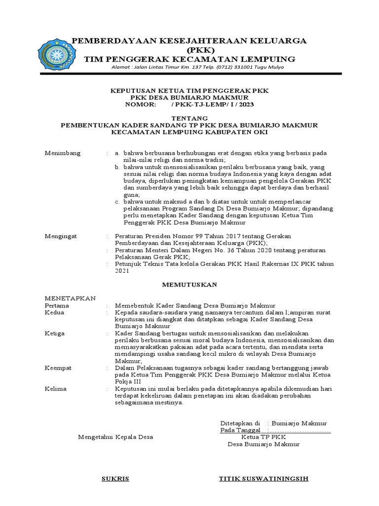 SK - Kader Sandang | PDF