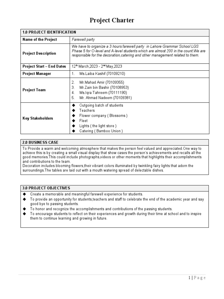 Project Charter Farewell Party | PDF